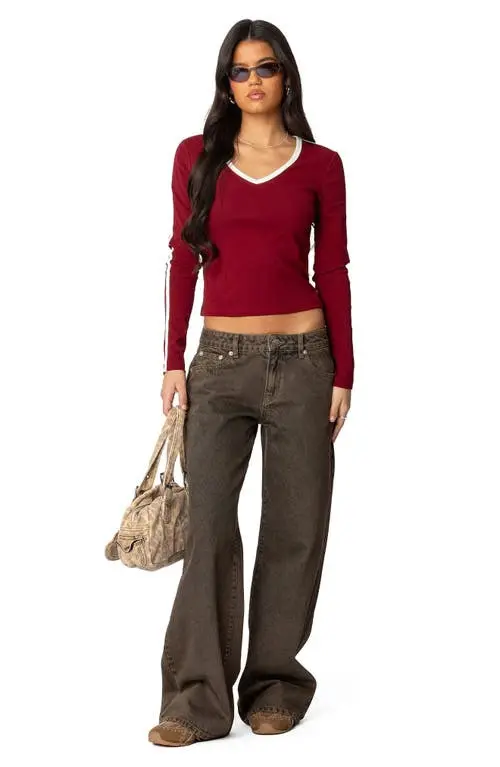 EDIKTED Zahra Low Rise Wide Leg Jeans - Brown-washed
