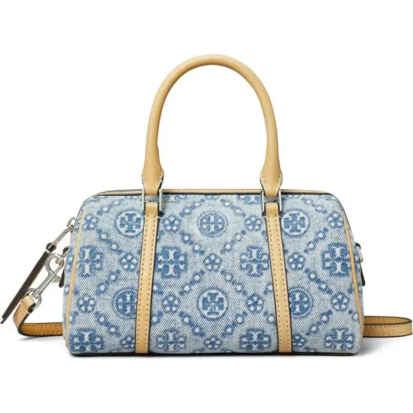 Tory Burch T Monogram Denim Barrel Bag - Powder Blue