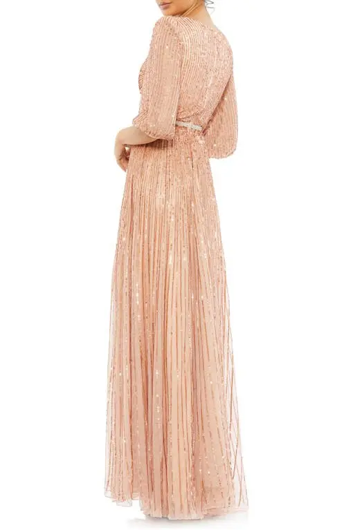 Mac Duggal Sequined Wrap Gown - Apricot