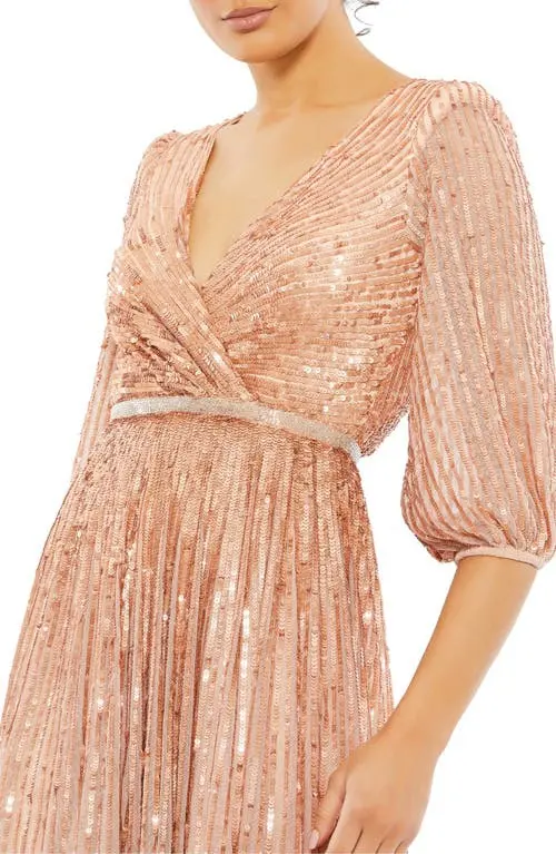 Mac Duggal Sequined Wrap Gown - Apricot