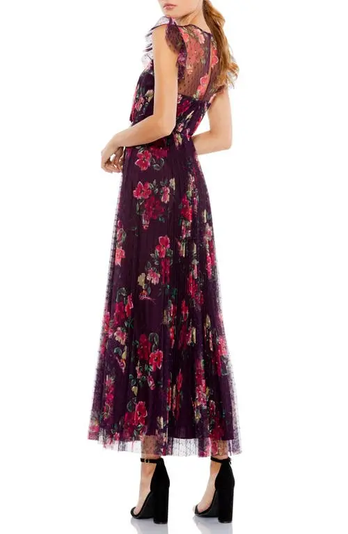 Mac Duggal Floral Flutter Sleeve Midi Dress