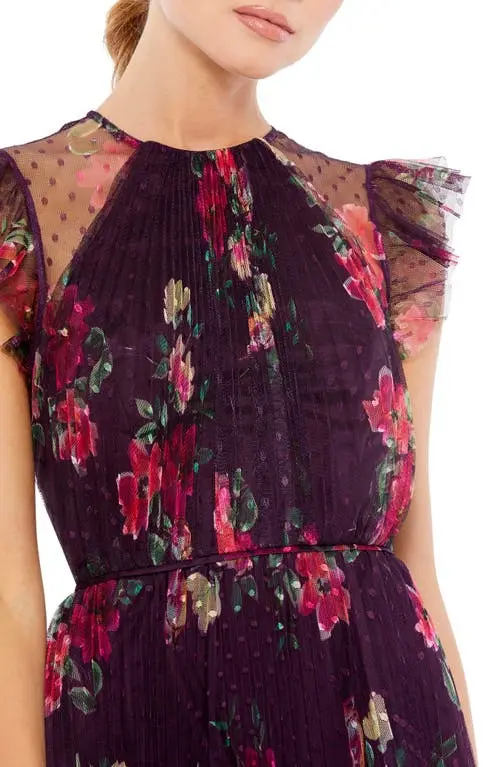 Mac Duggal Floral Flutter Sleeve Midi Dress