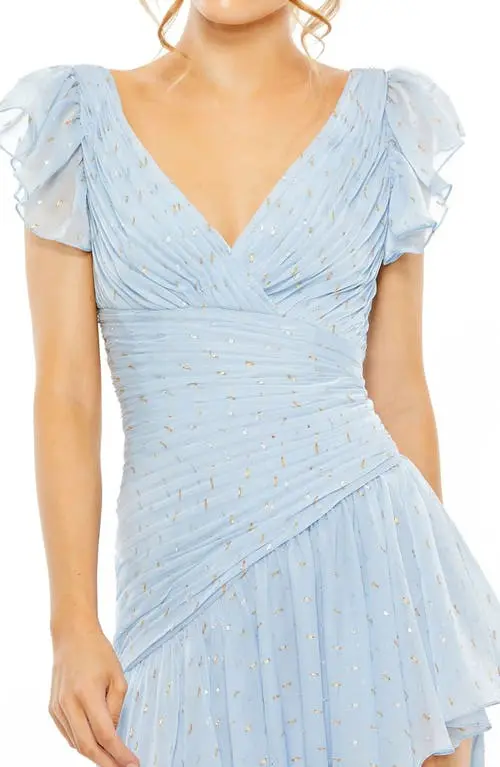 Mac Duggal Printed Asymmetrical Ruched Hem Gown