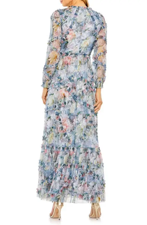 Mac Duggal Floral Chiffon High-neck Gown
