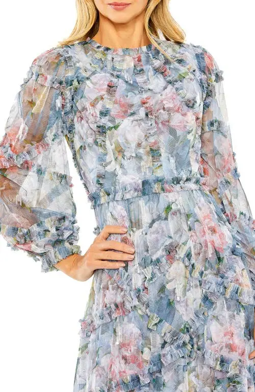Mac Duggal Floral Chiffon High-neck Gown