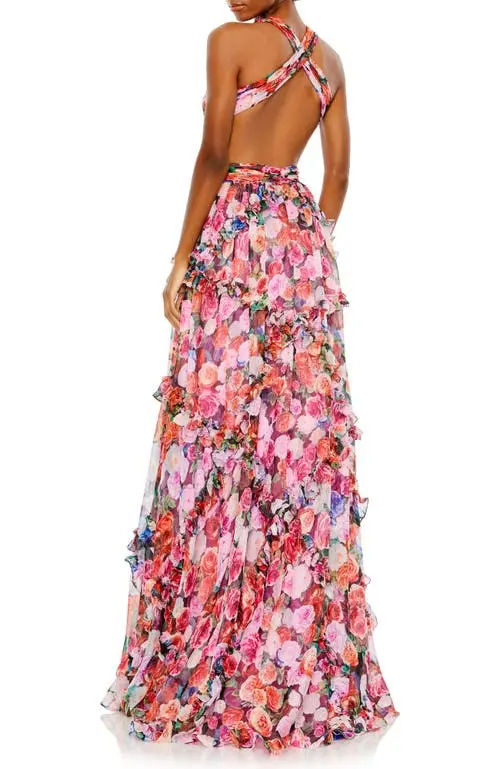 Mac Duggal Ruffled Cut-out Sleeveless Gown