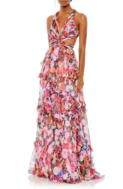 Mac Duggal Ruffled Cut-out Sleeveless Gown