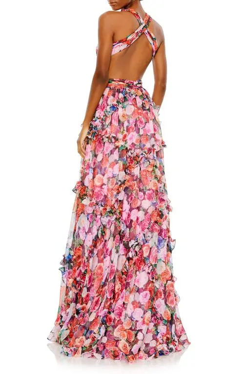 Mac Duggal Ruffled Cut-out Sleeveless Gown