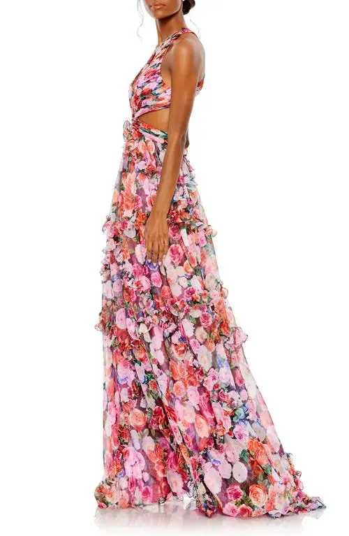 Mac Duggal Ruffled Cut-out Sleeveless Gown