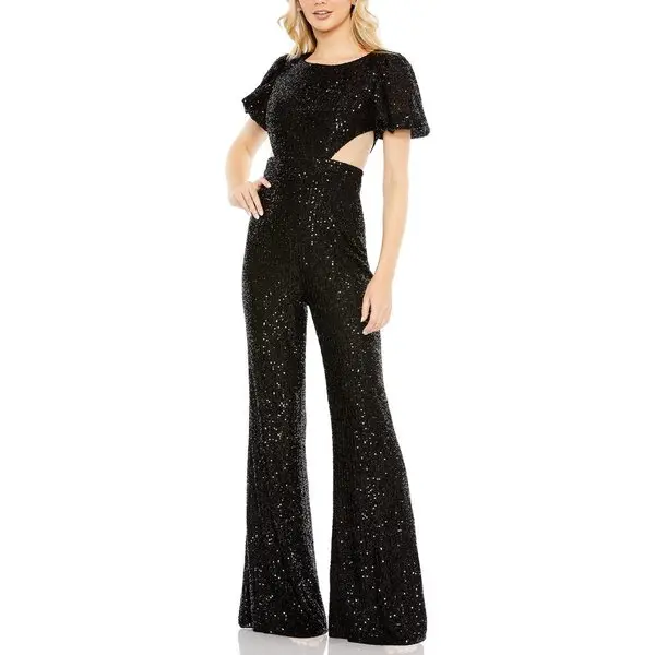Mac Duggal Sequined Puff Shoulder Jumpsuit - Black