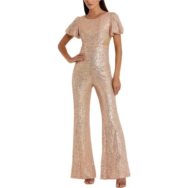 Mac Duggal Sequined Puff Shoulder Jumpsuit - Blush