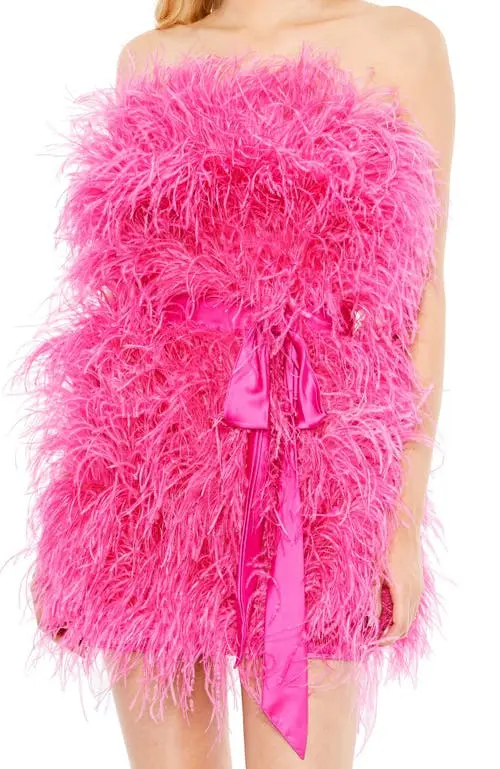 Mac Duggal Strapless Feather Mini Dress - Pink