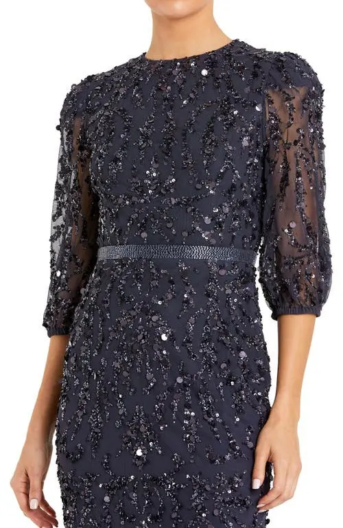 Mac Duggal Sequined Gown With Sleeves - Midnight
