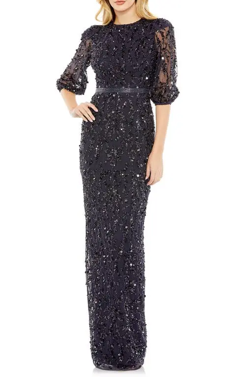Mac Duggal Sequined Gown With Sleeves