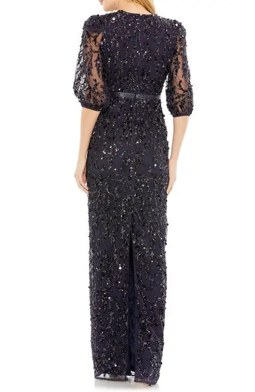 Mac Duggal Sequined Gown With Sleeves