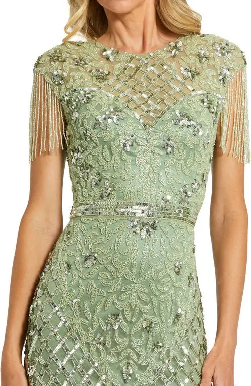 Mac Duggal High Neck Beaded Gown - Sage