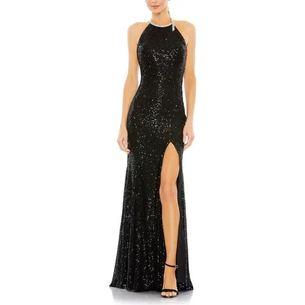 Mac Duggal Sequined Column Gown - Black