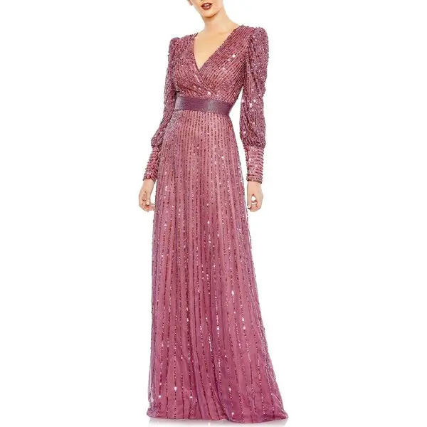 Mac Duggal Sequined Bishop Sleeve Gown - Mauve