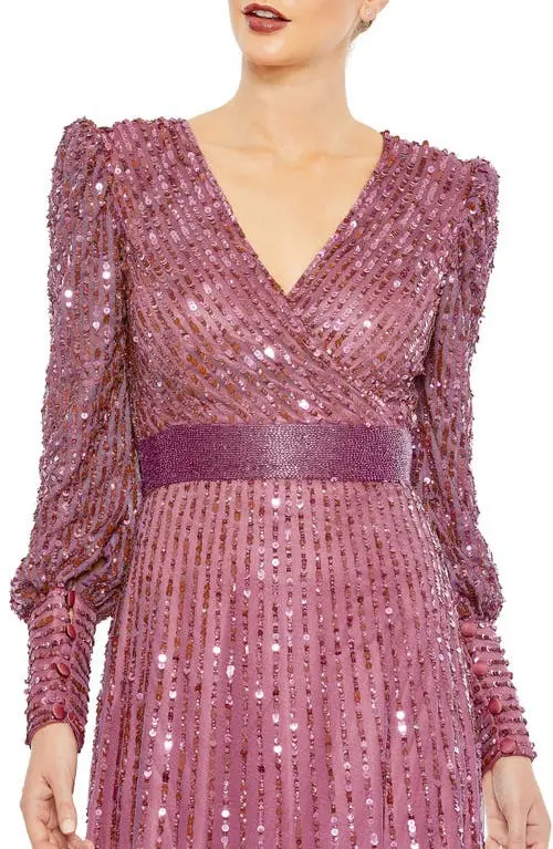 Mac Duggal Sequined Bishop Sleeve Gown - Mauve