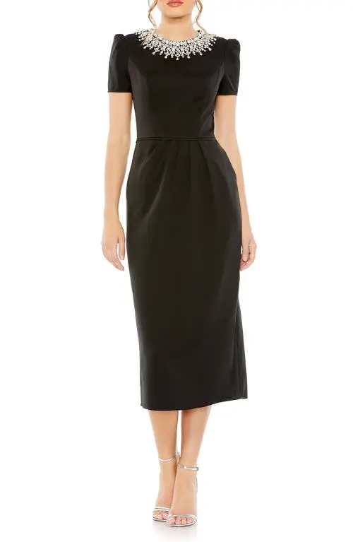 Mac Duggal Hand-embellished Rhinestone Neckline Column Dress - Black