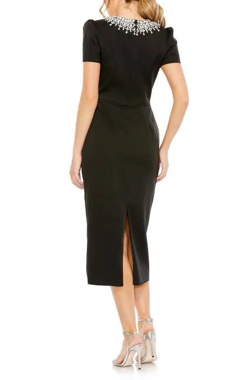 Mac Duggal Hand-embellished Rhinestone Neckline Column Dress - Black