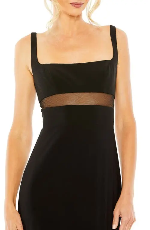 Mac Duggal Sheer Mesh Panel Sheer Detail Column Gown