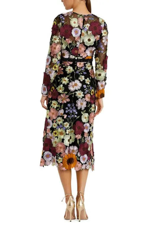 Mac Duggal Floral Embellished High Neck A-line Dress