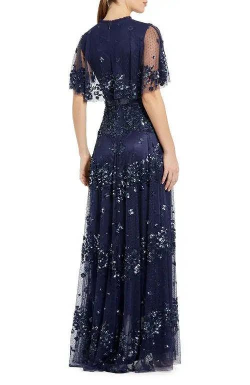 Mac Duggal Sequined High Neck A-line Gown - Midnight