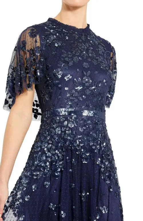 Mac Duggal Sequined High Neck A-line Gown - Midnight