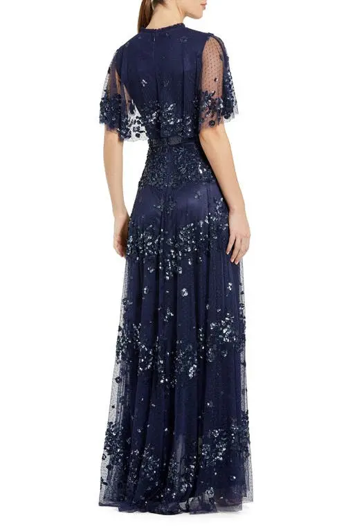 Mac Duggal Sequined High Neck A-line Gown - Midnight