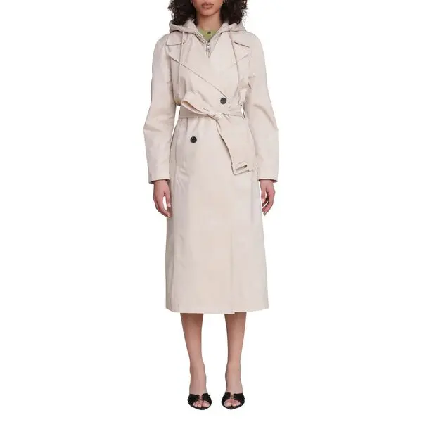 Avec Les Filles Maxi Trench Coat With Quilted Bib Hoodie - Ivory