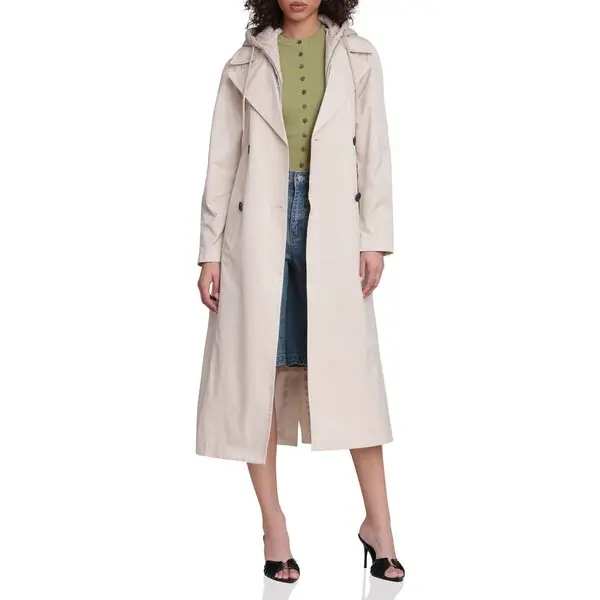 Avec Les Filles Quilted Hoodie Cotton & Nylon Trench Coat
