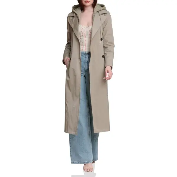 Avec Les Filles Quilted Hoodie Cotton & Nylon Trench Coat - Sage