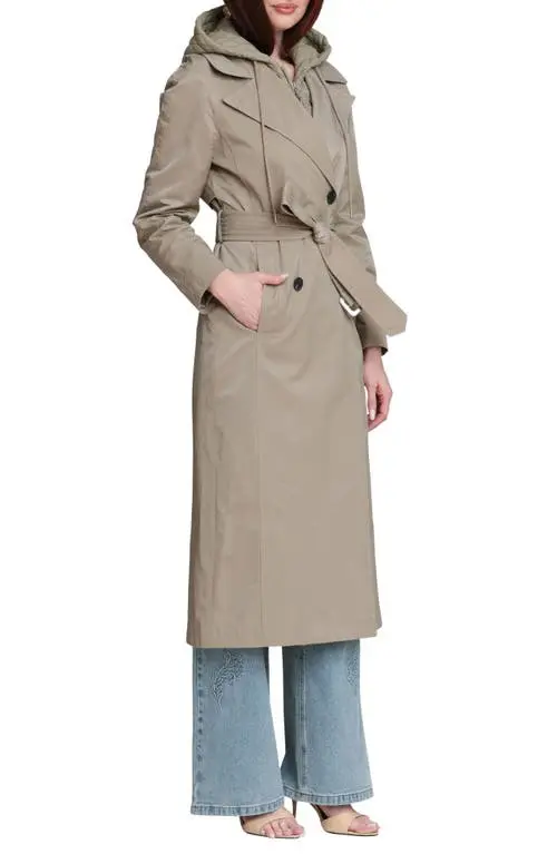 Avec Les Filles Quilted Hoodie Cotton & Nylon Trench Coat - Sage