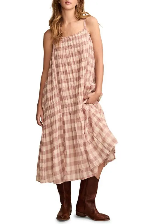 Lucky Brand Smocked Sleeveless Midi Dress - Rose Gingham