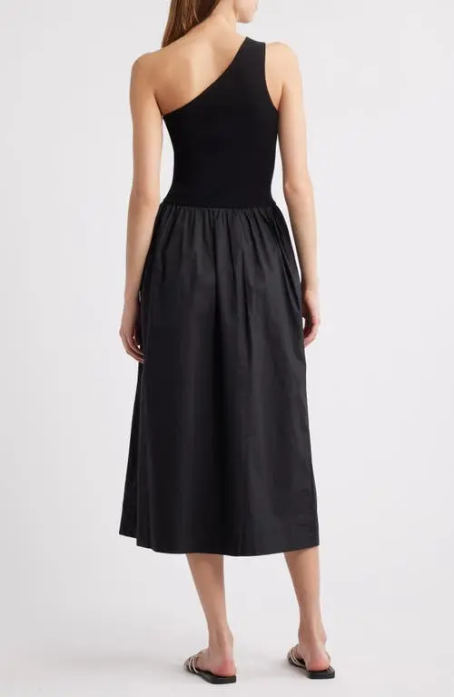 Rails Anita One-Shoulder Mixed Media Midi Dress In Black - 45% Off |  Editorialist