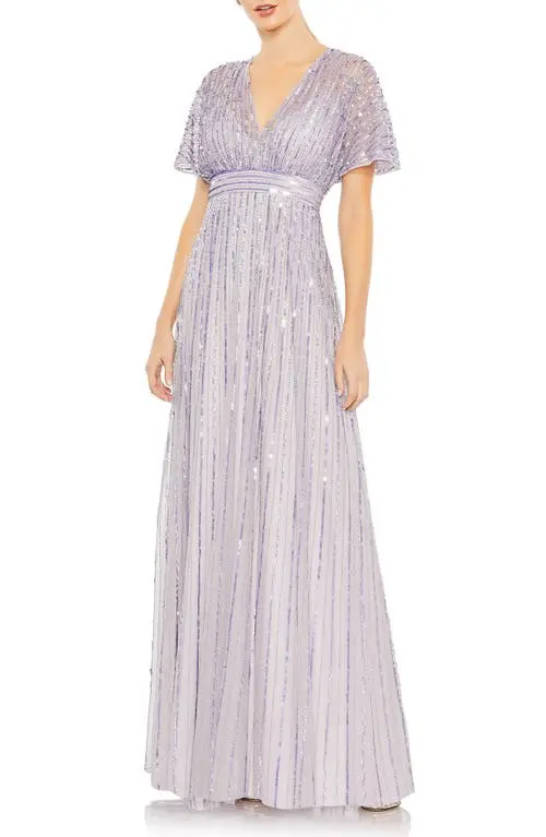 Mac Duggal Sequined Butterfly Sleeve A-line Gown