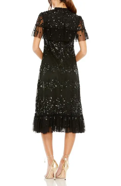 Mac Duggal Sequin High Neck Midi Dress