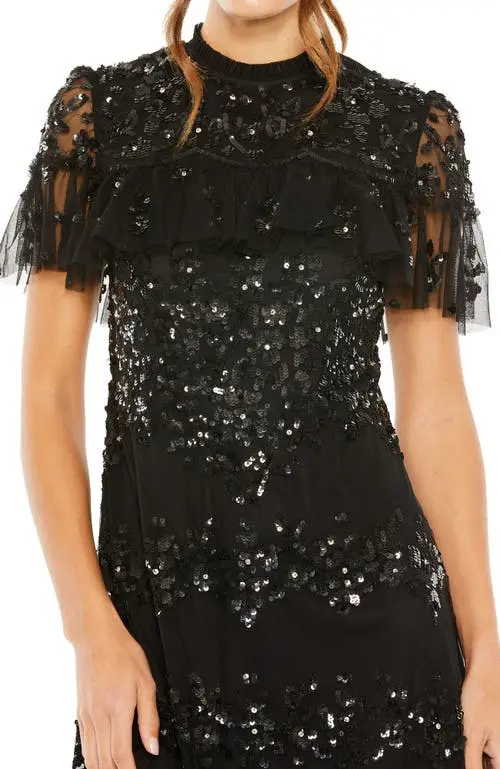 Mac Duggal Sequin High Neck Midi Dress