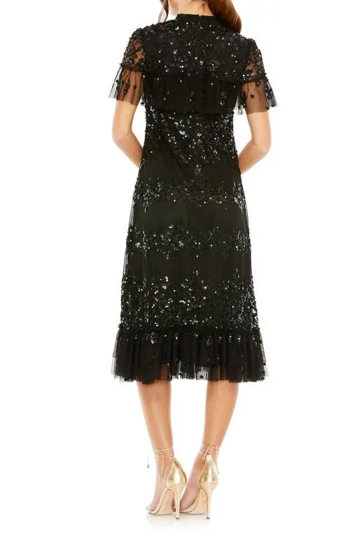 Mac Duggal Sequin High Neck Midi Dress