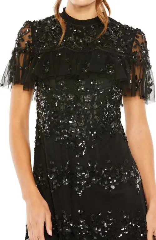 Mac Duggal Sequin High Neck Midi Dress
