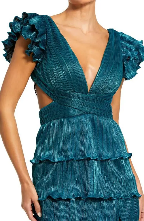 Mac Duggal Ruffle Tiered Lace-up Gown - Blue