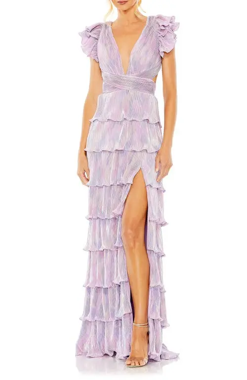 Mac Duggal Ruffle Tiered Lace-up Gown - Purple Multi