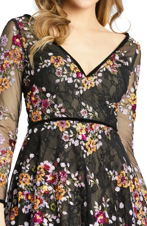 Mac Duggal Floral Embroidered Tea-length Dress