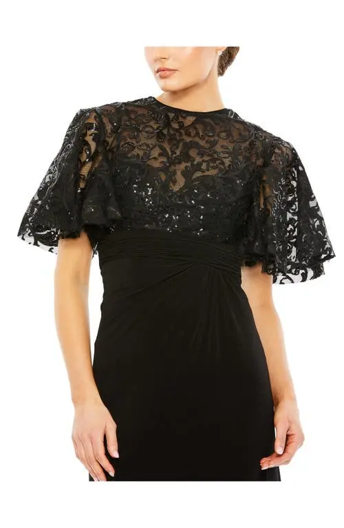 Mac Duggal Embellished Butterfly Cape Sleeve Jersey Gown