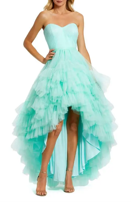 Mac Duggal Strapless Ruffle High-low Gown - Aqua