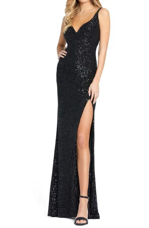 Mac Duggal Sleeveless Sequin Gown - Black