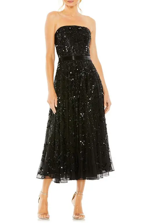 Mac Duggal Hand-embellished Strapless A-line Gown - Black