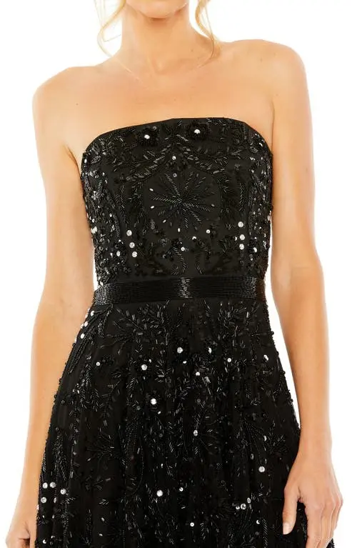 Mac Duggal Hand-embellished Strapless A-line Gown - Black