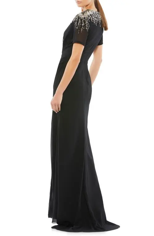 Mac Duggal Sequined Embellished Shoulder Evening Gown